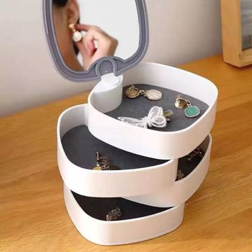 Four-layer Rotating Jewelry Box with Makeup Mirror Desktop Earrings ...