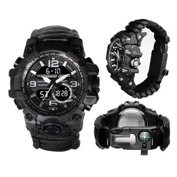 Men Watch Camouflage Strap Compass Thermometer Dual Display LED Quartz ...