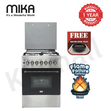 Mika MST6031HI/TRL Standing Cooker, 58cm x 58cm, 3 Gas Burner Silver