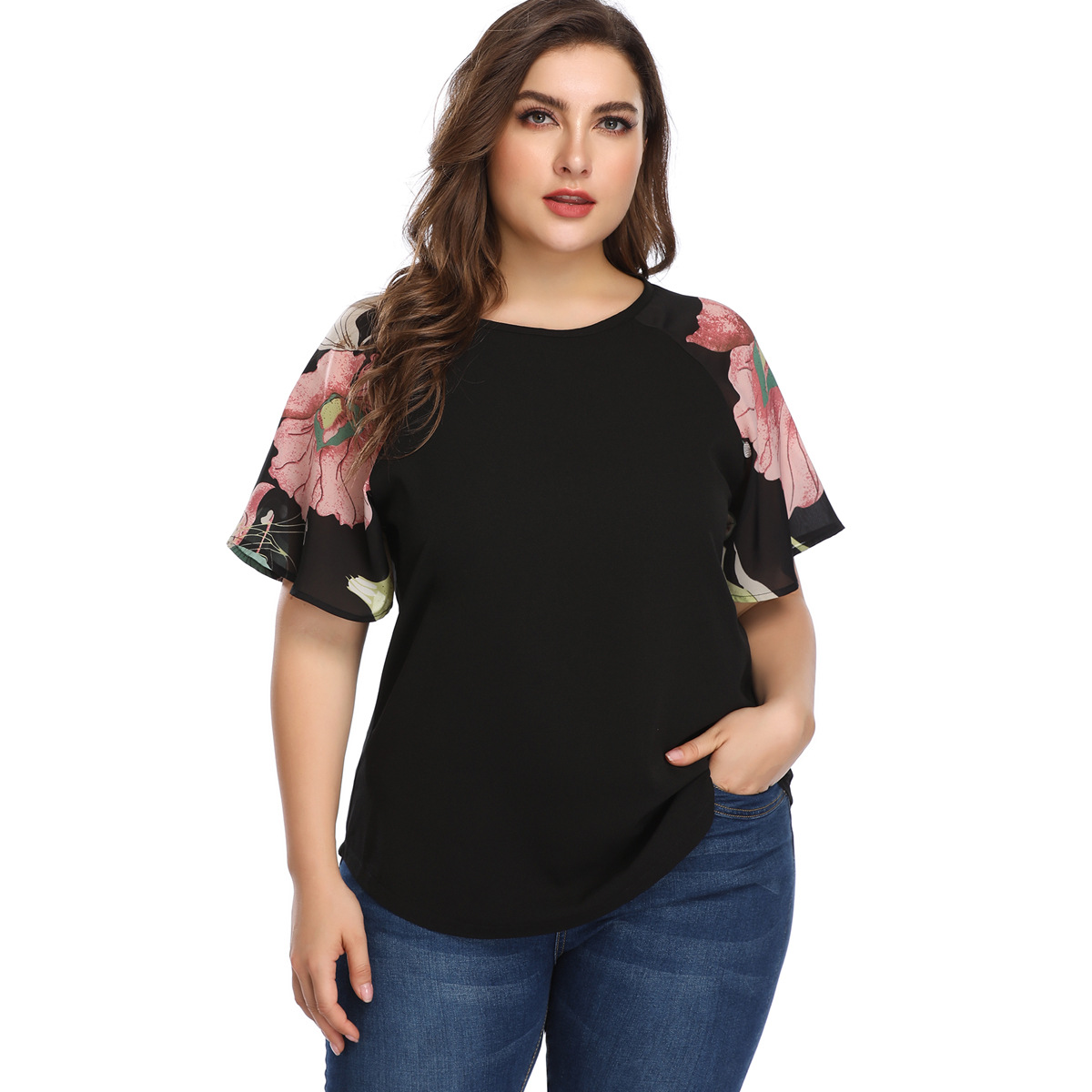 Best price for 2021 High quality Women Tops Fashion O Neck Floral Print ...