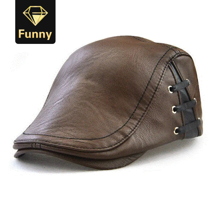 Best price for 2021 High quality Retro Style Men Flat Caps Lace-up PU ...