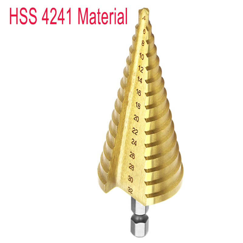 Best price for Hex Titanium Step Cone Drill Bit Hole Cutter 4-32MM HSS 4241 For Sheet Metal