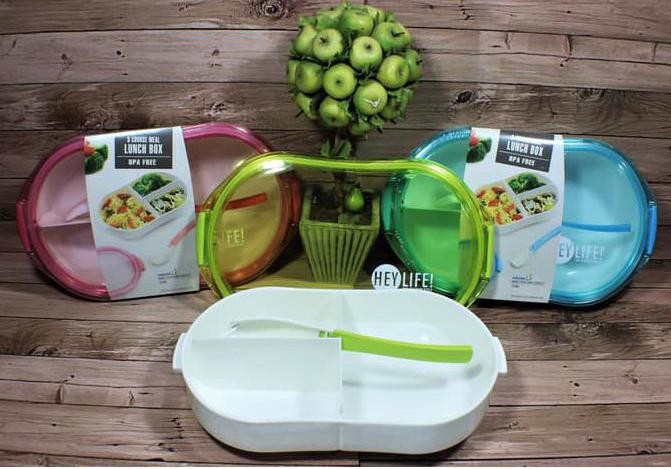 Best price for 3 partitioned lunch box with spoon