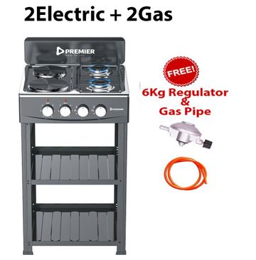 Premier 2 gas and 2 Electric plate Gas Cooker with Storage Shelves Black
