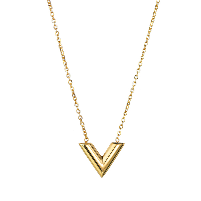 Best price for Simple Stainless Steel Letter V Necklace Women Girl Gold ...