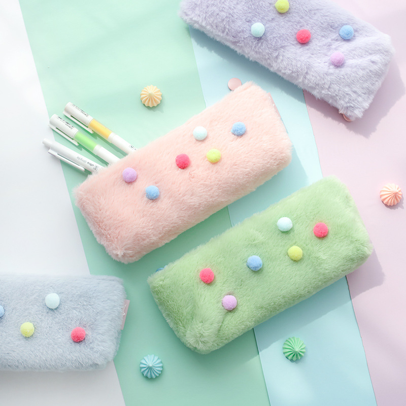 Best price for Macaron Solid Color Pencil Case Cute Hair Ball ...