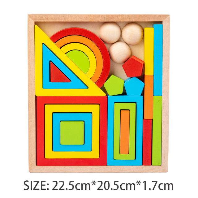 Best price for Kids Wooden Box Geometric Shape Rainbow Building Blocks ...