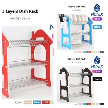 3 layer kitchen wooden Dish rack Red as picture